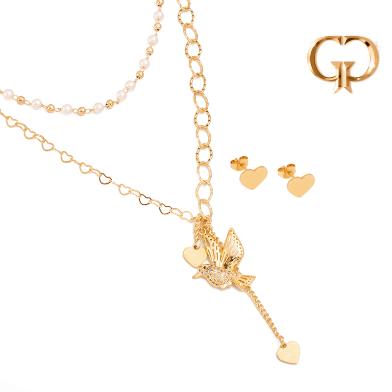 J1077 - JUEGO BOLAS EN 3 TONOS CADENA AJUSTABLE, COVER GOLD