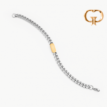 P1472 - PULSERA ACERO PLACA DORADA LISA,